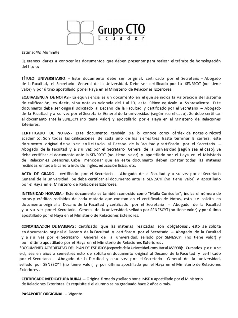 Requisitos Homologacion Mir 2024 | PDF