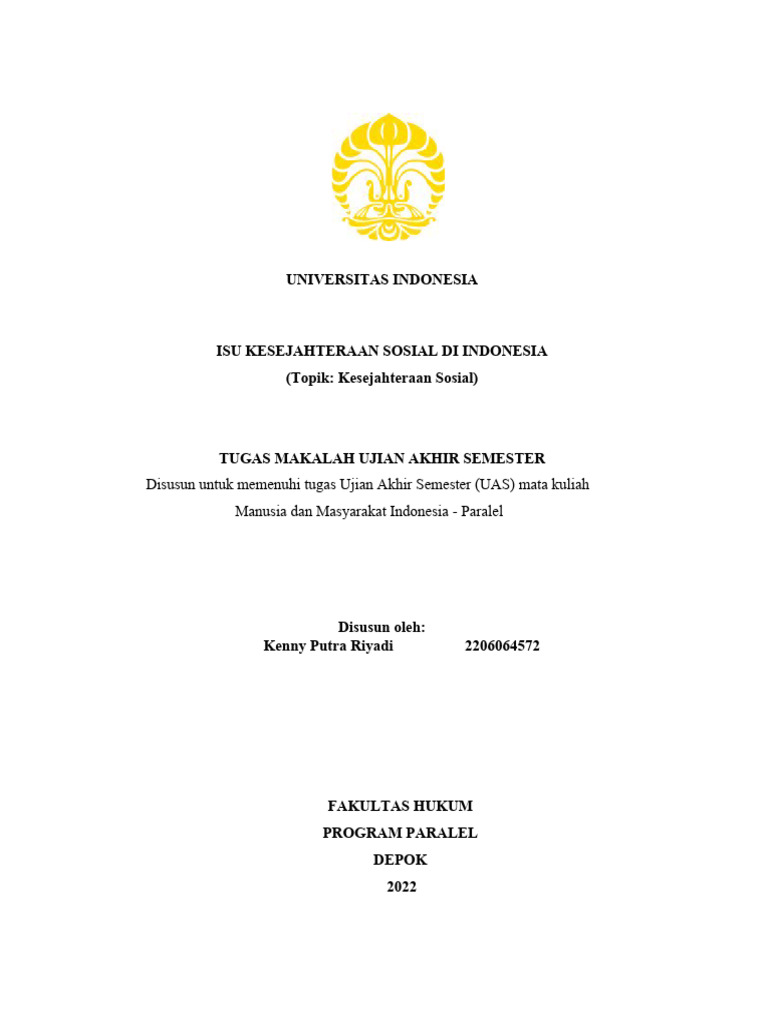 MMI Paper UAS - Kenny Putra Riyadi 2206064572 - Paralel - Kesejahteraan Sosial | PDF
