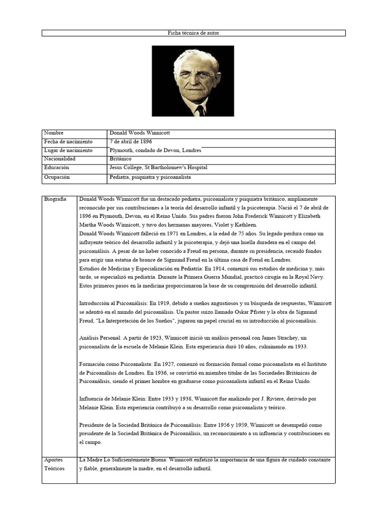 Ficha técnica de autor | PDF | Psicoanálisis | Psicoterapia