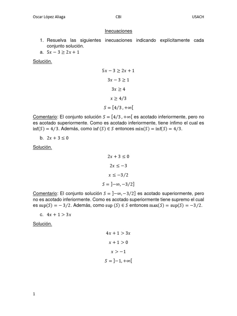 Ejercicios Resueltos de Inecuaciones | Descargar gratis PDF | Objetos matemáticos | Álgebra