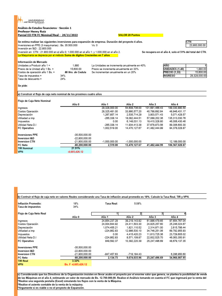 Parcial III Dist FTK FC PDR Nov22 | PDF | Flujo de efectivo | Flujo de caja descontado