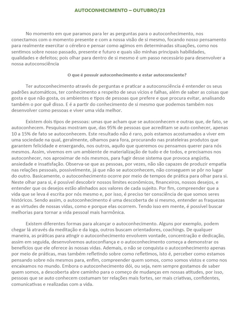 AUTOCONHECIMENTO | PDF