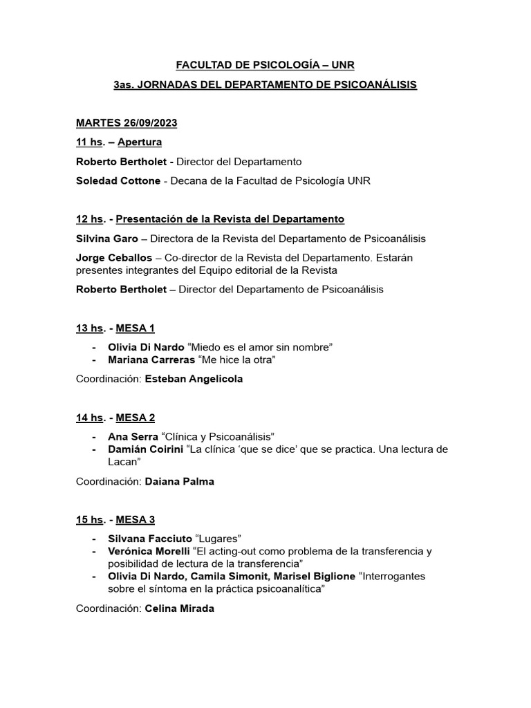 2023-09-26 - Jornadas Departamento Psicoanálisis | PDF