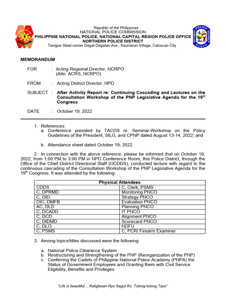 PNP Legislative Agenda Workshop Report | PDF | Government