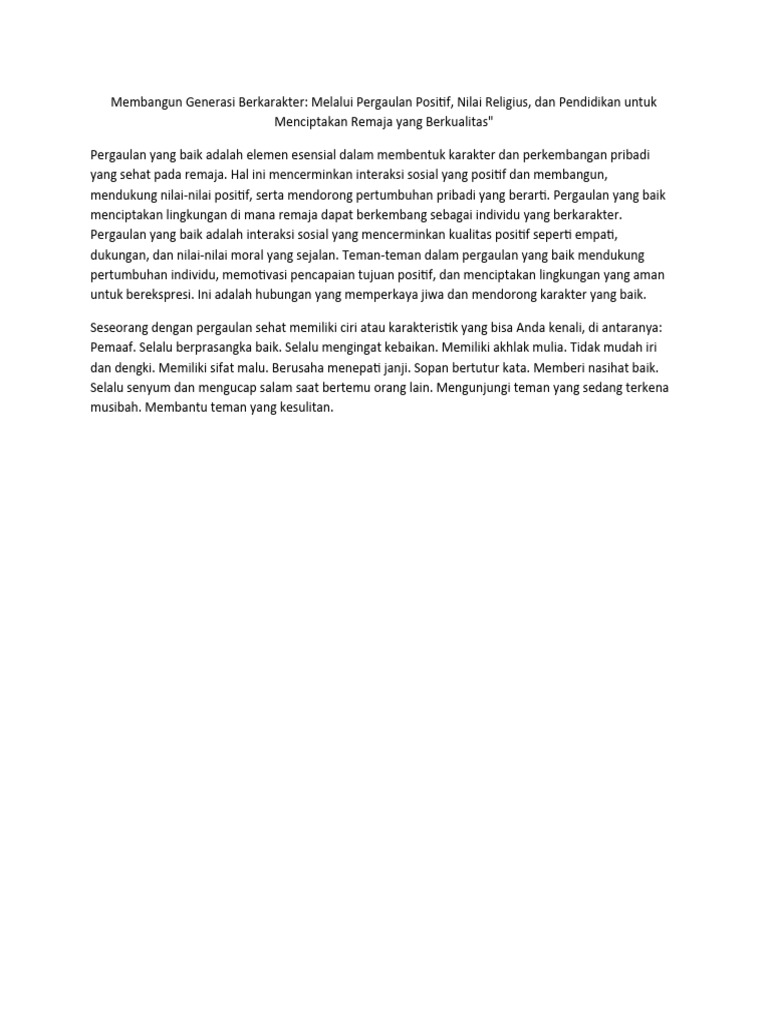 Membangun Generasi Berkarakter | PDF