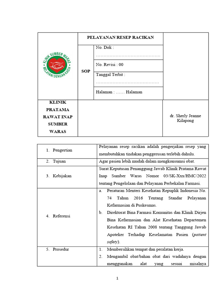 Sop Pelayanan Resep Racikan SW | PDF | Sains & Matematika