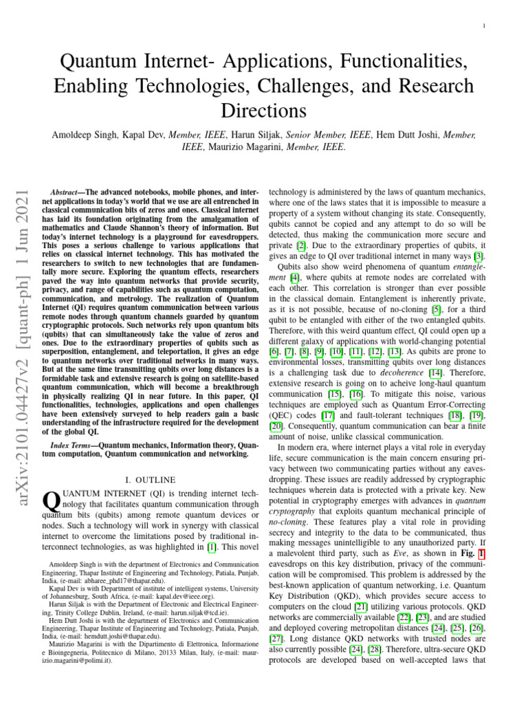 Quantum Internet - Applications, Functionalities, Enabling Technologies, Challenges, and ...