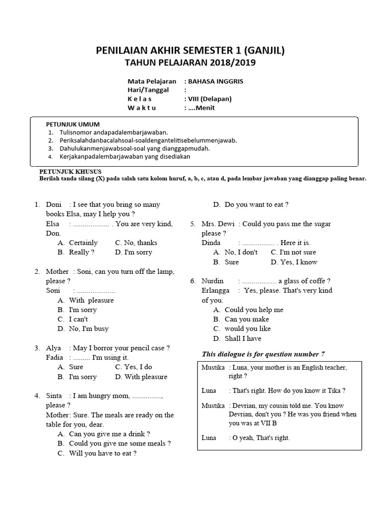 Pas BHS Inggris KLS 8 (Ar) Final | PDF | Food And Drink | Foods