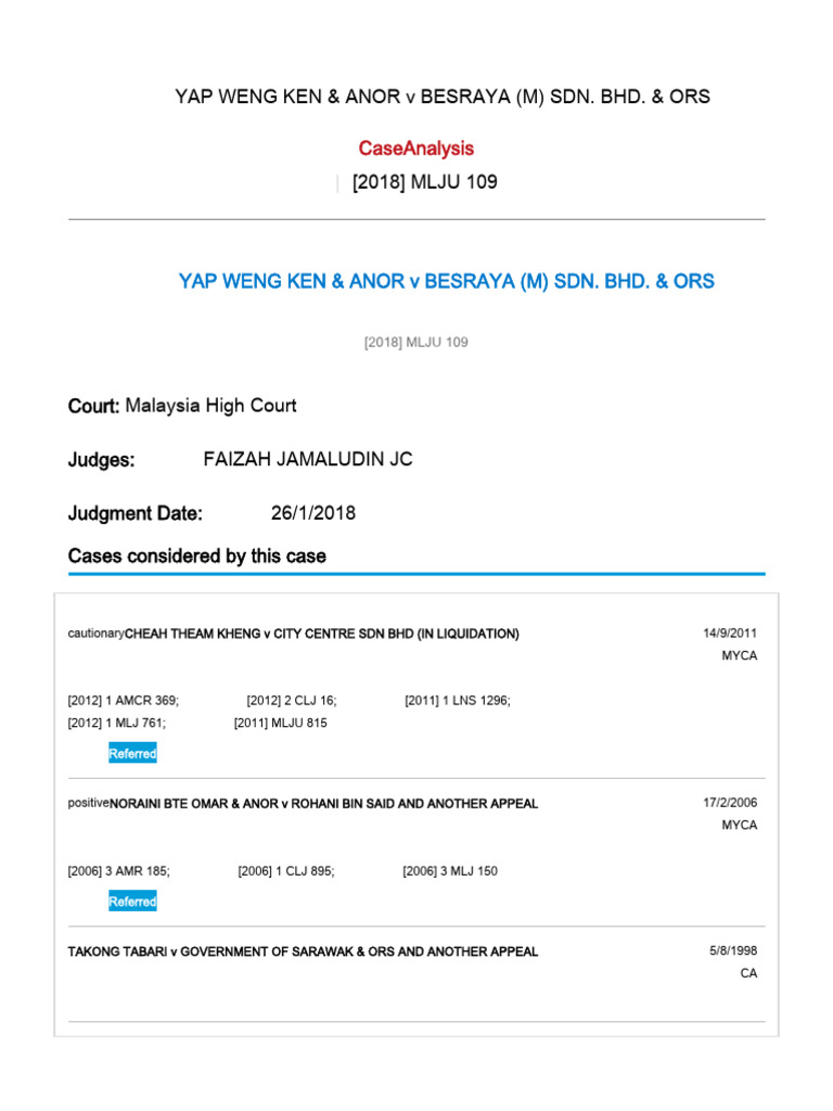 YAP WENG KEN & ANOR V BESRAYA (M) SDN. BHD. & ORS | PDF | Common Law ...