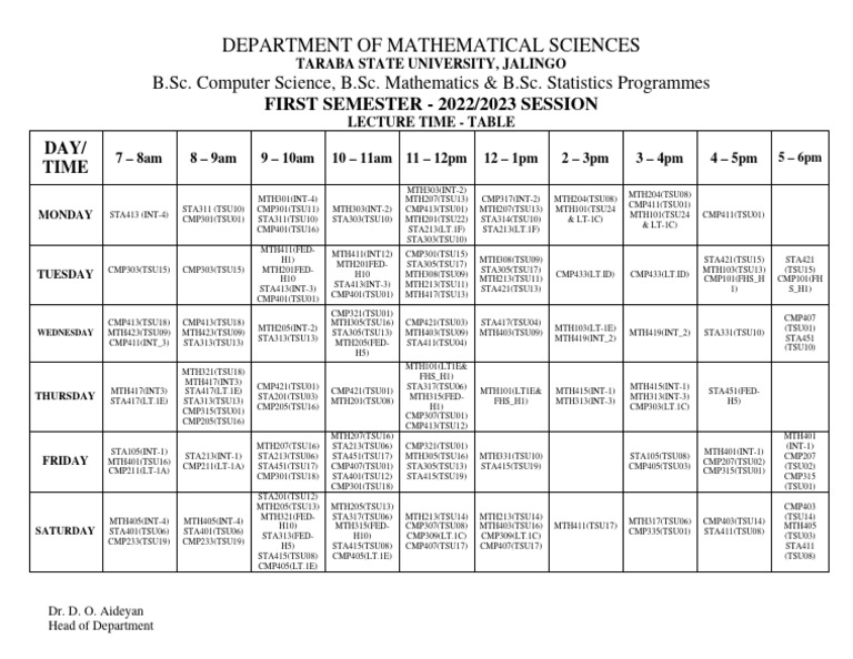DMS Lecture Time Table 1ST Semester 2021 22 Session | PDF