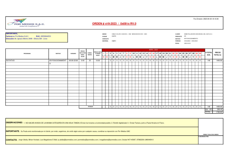 419-2023 Por Medios - Cable Color (Huacho) | PDF