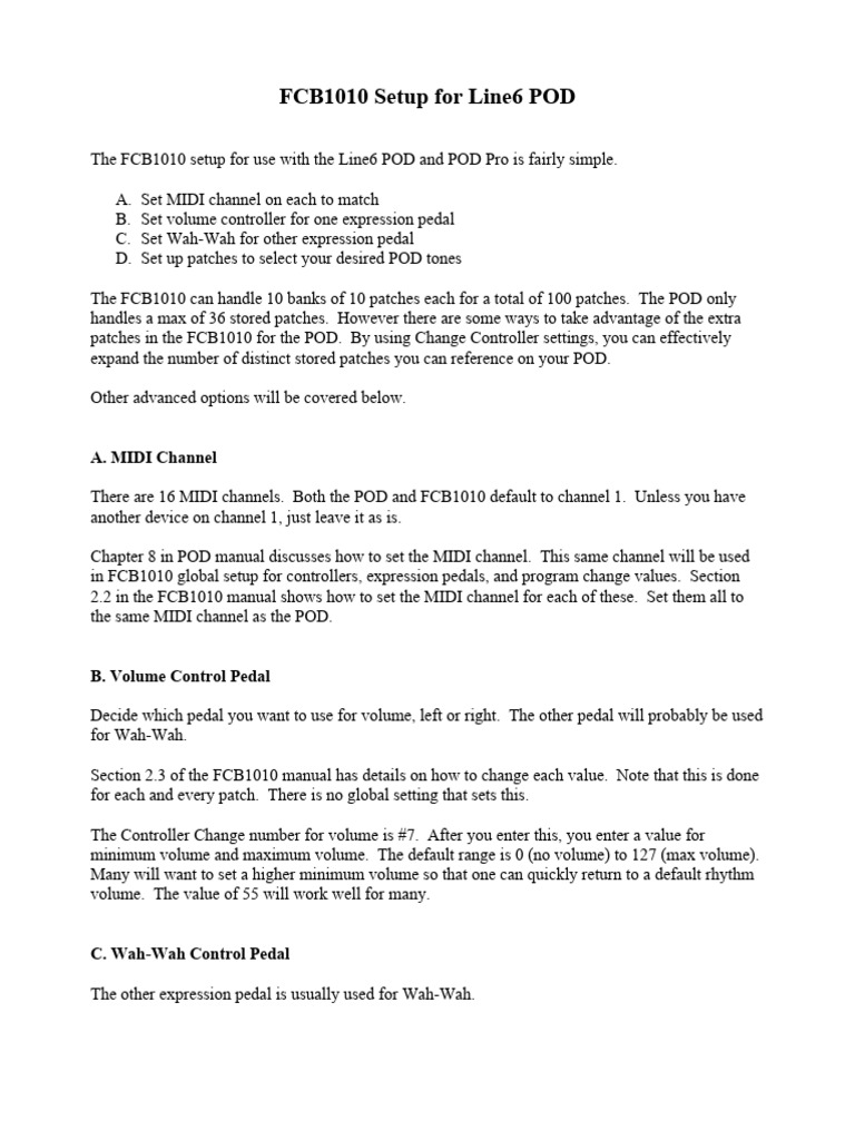 FCB1010 Configuration for Line6 POD | PDF | Audio Engineering | Sound ...