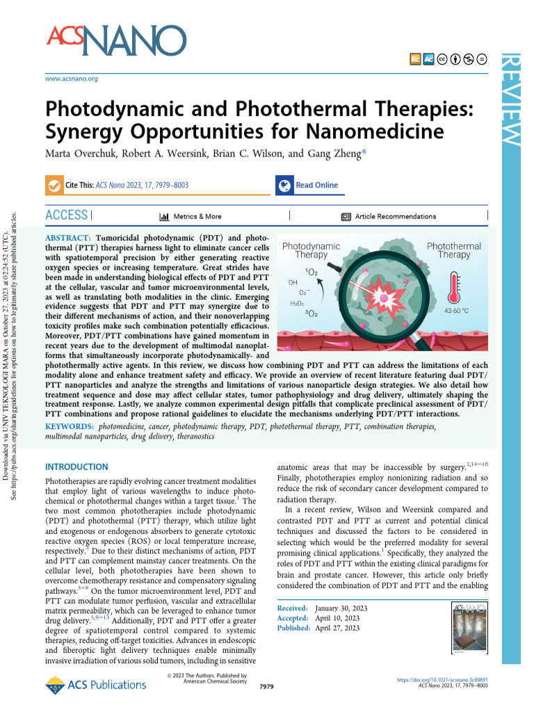 Overchuk Et Al 2023 Photodynamic and Photothermal Therapies Synergy ...