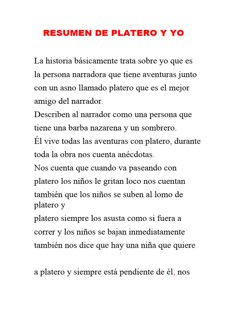 Resumen de Platero y Yo | PDF