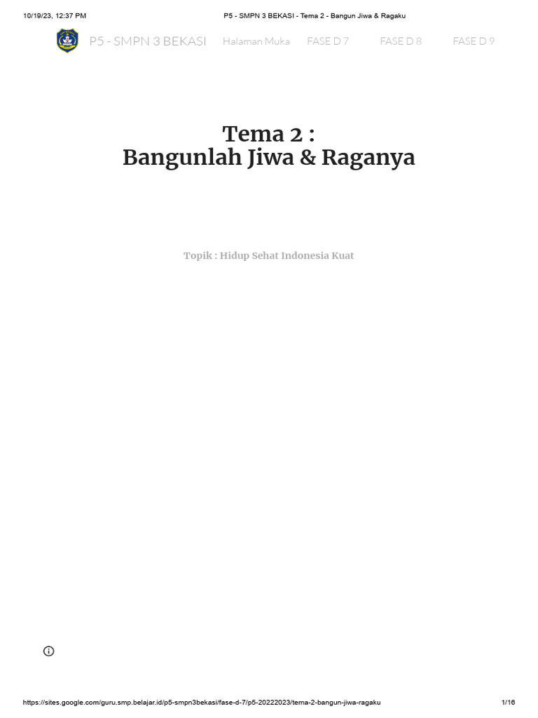 P5 - SMPN 3 BEKASI - Tema 2 - Bangun Jiwa & Ragaku | PDF