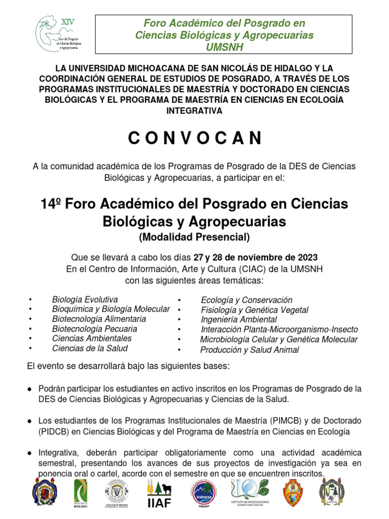 Convocatoria 14 Foro Posgrado 2023 | PDF | Salud y bienestar | Ciencia y matemáticas