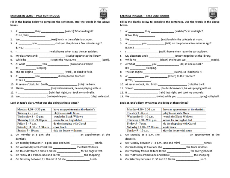 Exercise in Class - 3ro Sec - Past Continuous | PDF