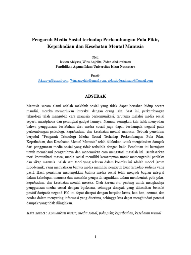 Pengaruh Media Sosial Terhadap Perkembangan Pola Pikir | PDF | Politik