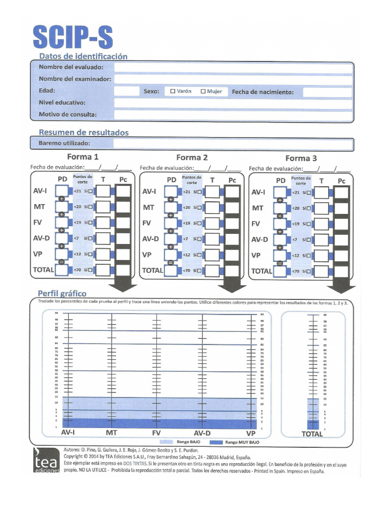SCIP-S Hoja Autocorregible Screening | PDF