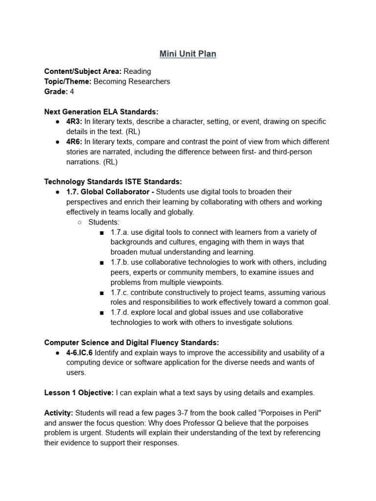 Edu 5230-01 Mini Unit Plan | PDF