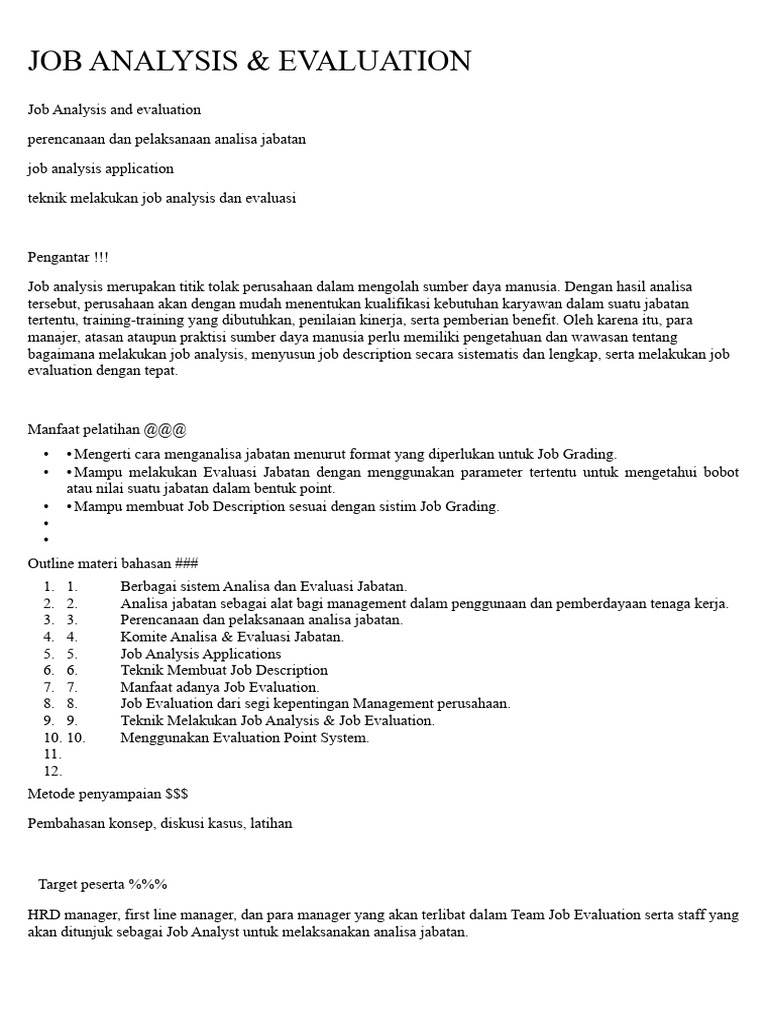 Job Analysis & Evaluation | PDF