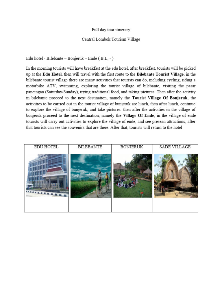 Full Day Tour Itinerary Bahasa Inggris | PDF | Tourism | Service Industries