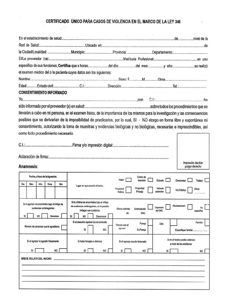 Certificado Unico para Caso de Violencia en El Marc de La Ley 348 | PDF