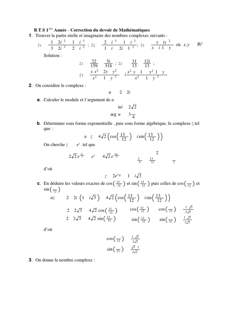 Correction BTS Maths Complexes | PDF | Enseignement des mathématiques | Analyse mathématique