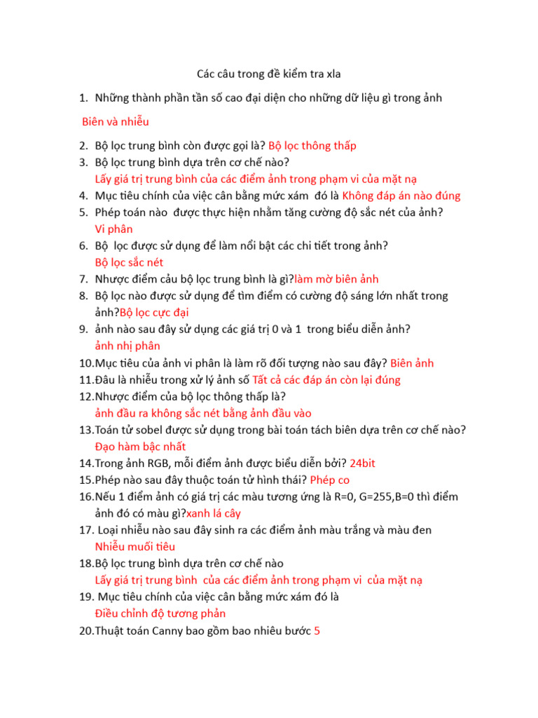 Các câu trong đề kiểm tra xla | PDF