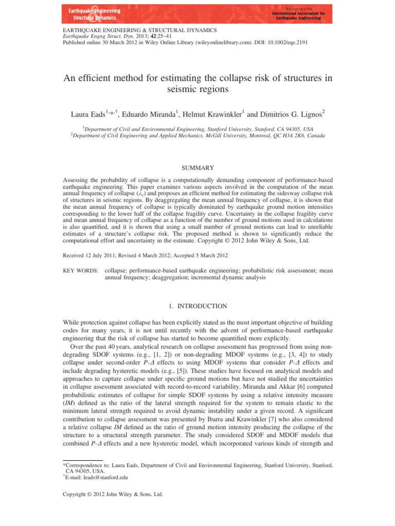 2012, Miranda - An Efficient Method For Estimating The Collapse Risk of Structures in Seismic ...