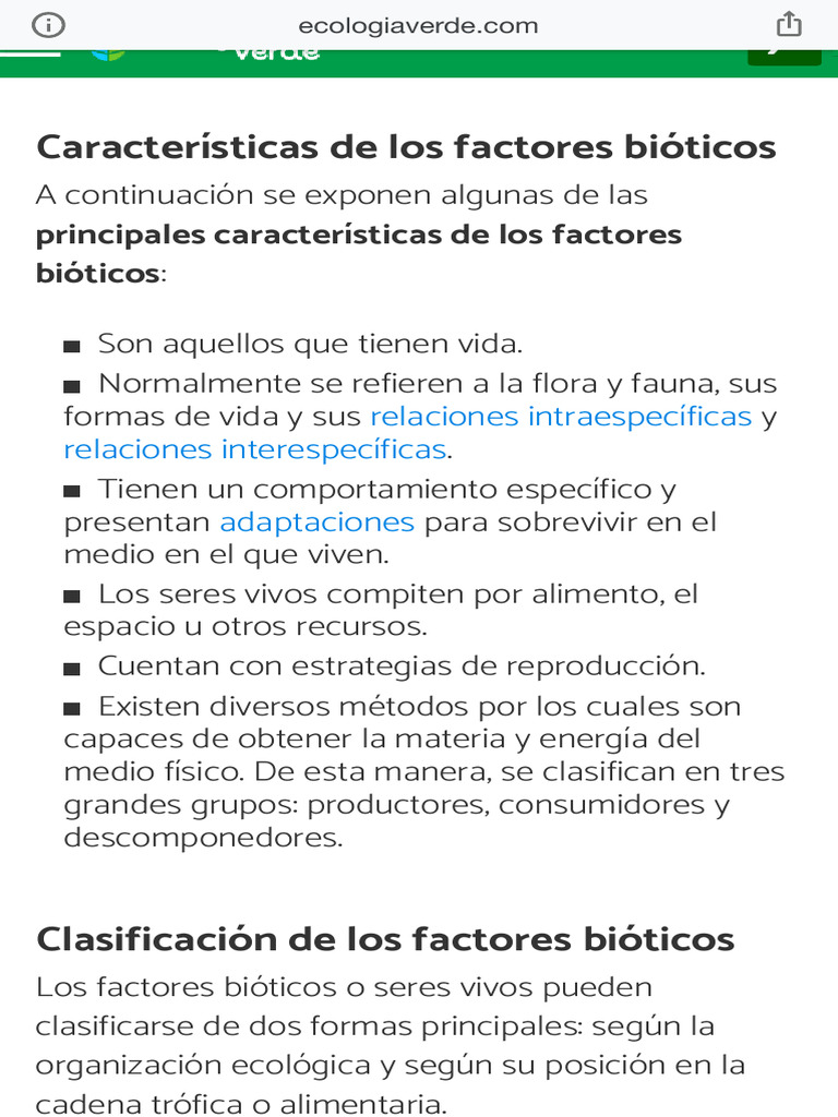 FACTORES BIÓTICOS Qué Son, Características, Clasificación y Ejemplos - Resumen | PDF