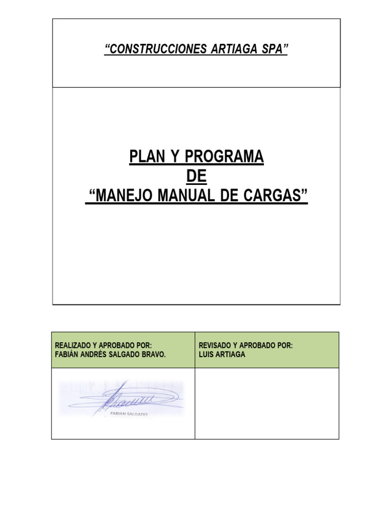 Plan y Programa de Manejo Manual de Cargas | PDF | Seguridad y salud ocupacional