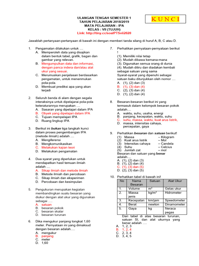 Soal Uts Ipa Kelas Vii 2020 | PDF Soal Uts Ipa Kelas Vii 2020 | PDF