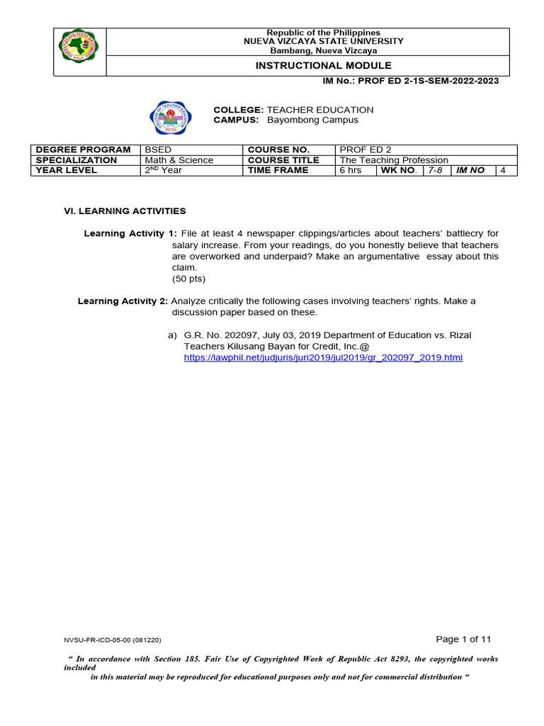 Im No.4 Prof Ed 2 | PDF | Employment | Teachers