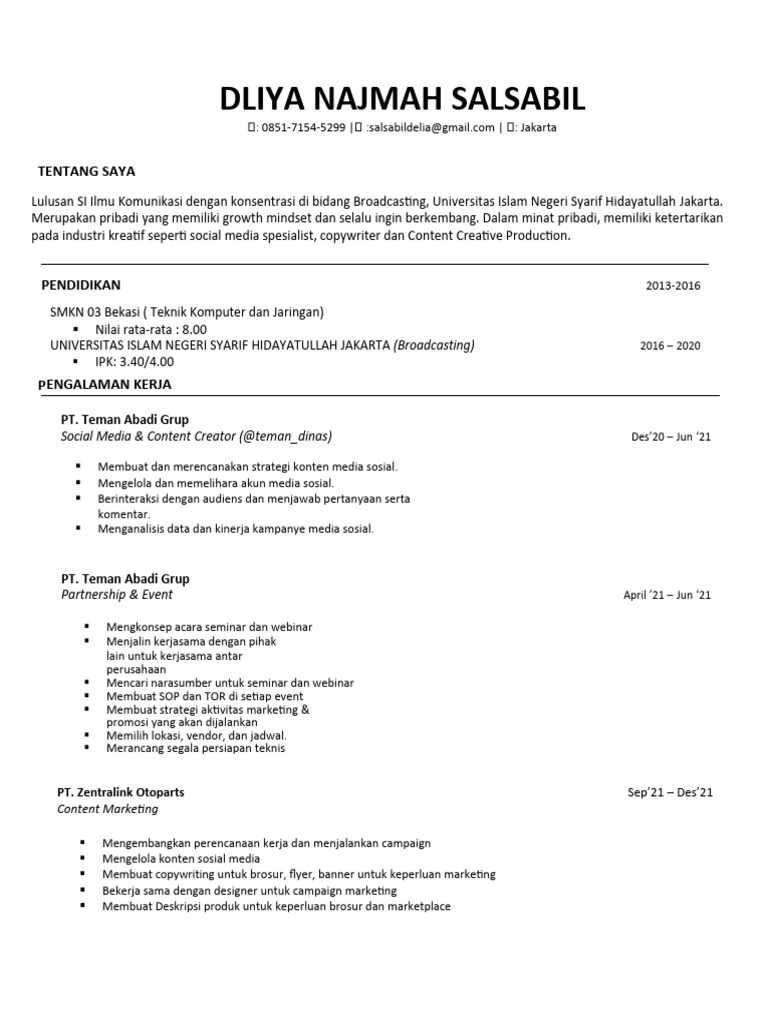 CV Dliya Salsabil | PDF | Seni