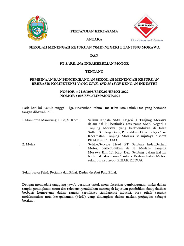 Draft Mou SMK Mitsubishi Ok | PDF