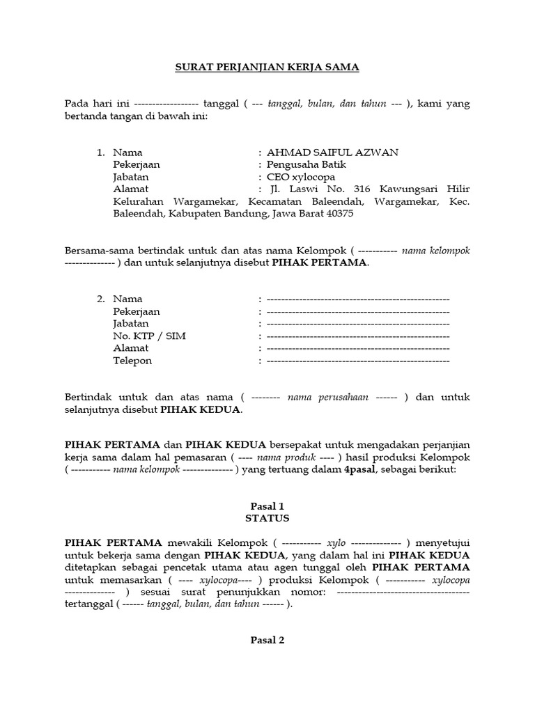 Surat Perjanjian Kerja Sama | PDF