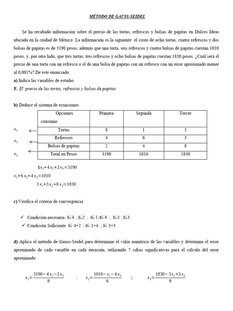 Ejercicios Método de Gauss-Seidel | PDF