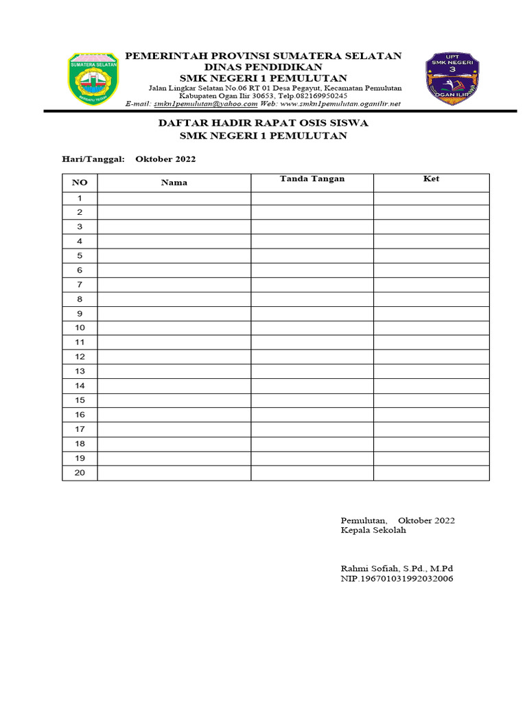 Daftar Hadir Rapat Osis | PDF