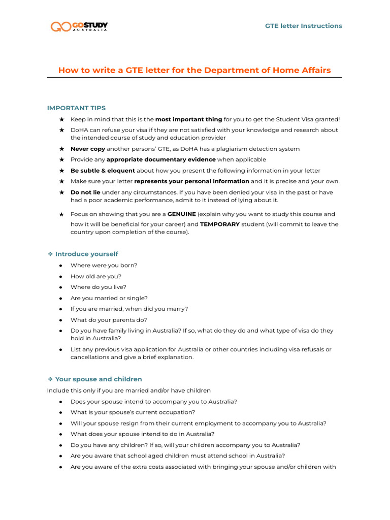 How To Write A GTE Letter For The Department of Home Affairs - GSA ...