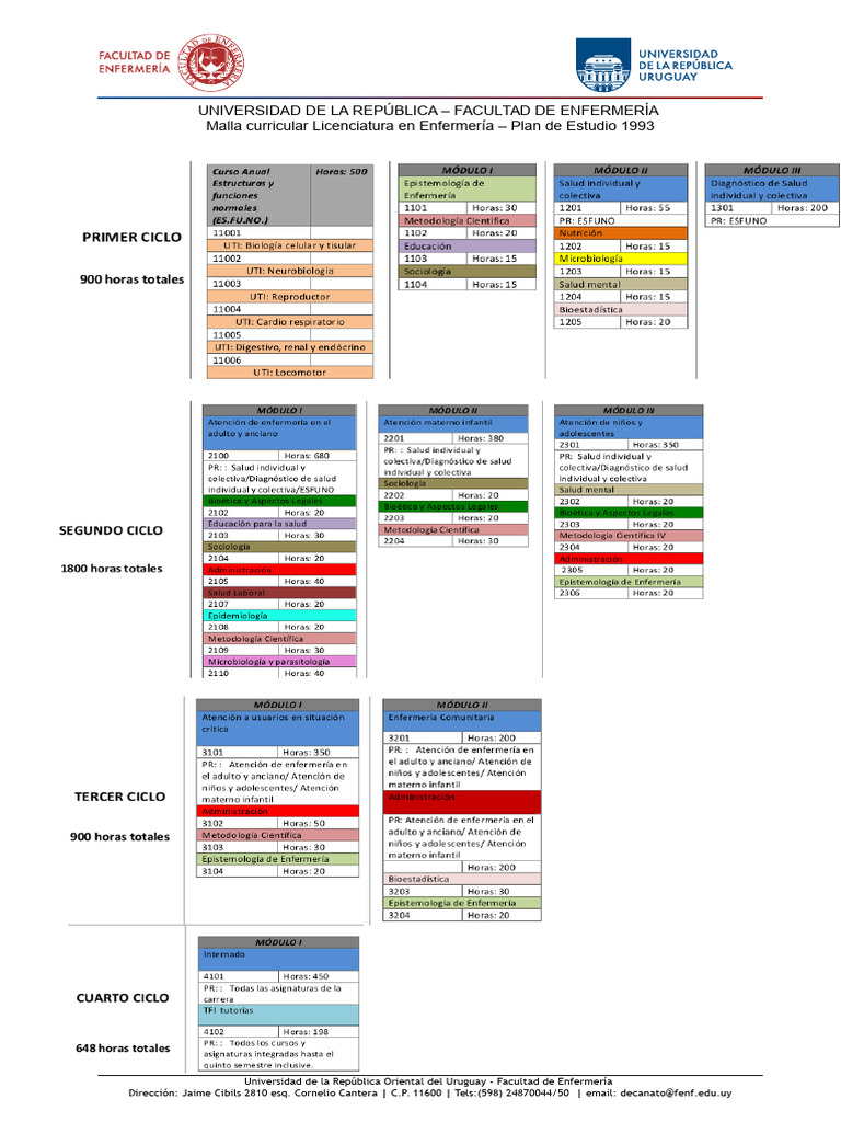 Malla Curricular Licenciatura en Enfermería | PDF