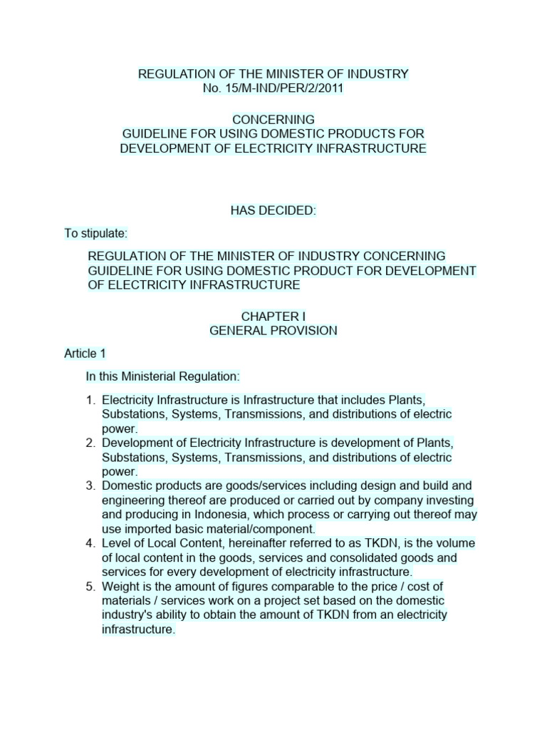 Regulation of The Minister of Industry | PDF | Power Station | Energy ...