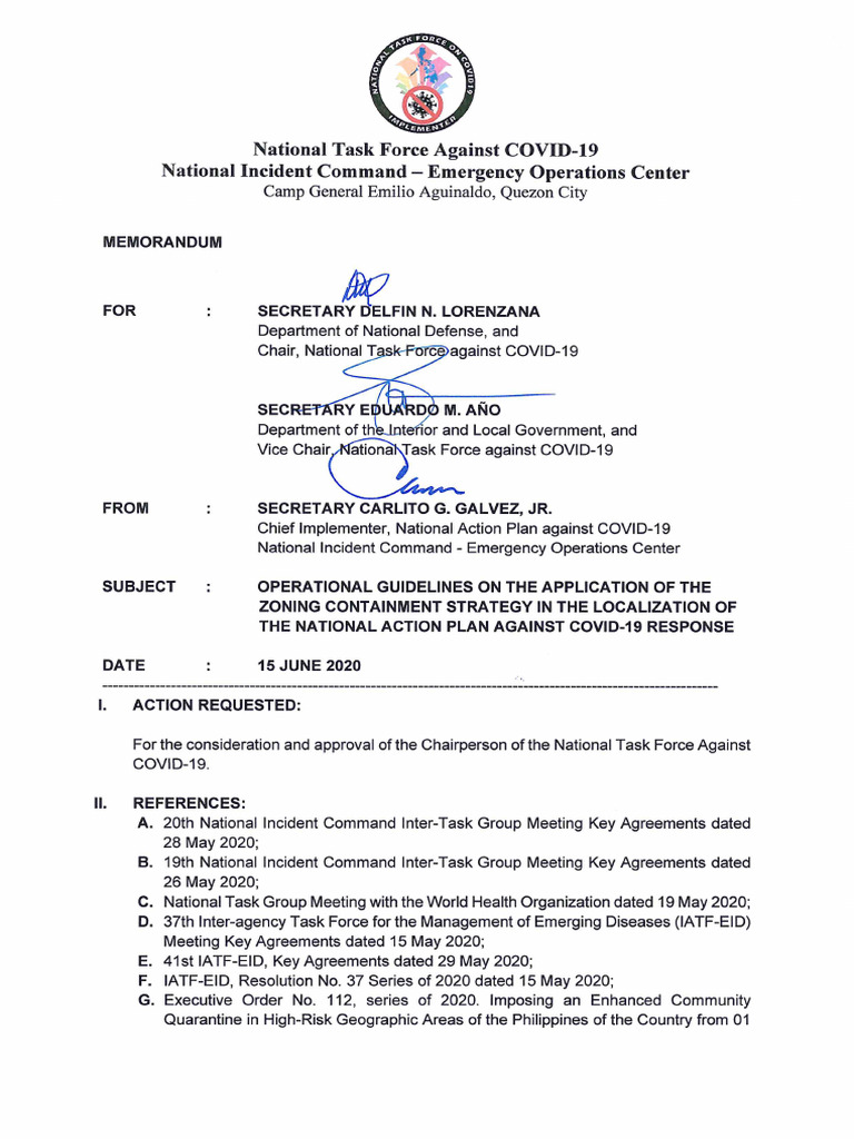 NTF MC No. 2 Operational Guidelines - Zoning Containment Strategy | PDF