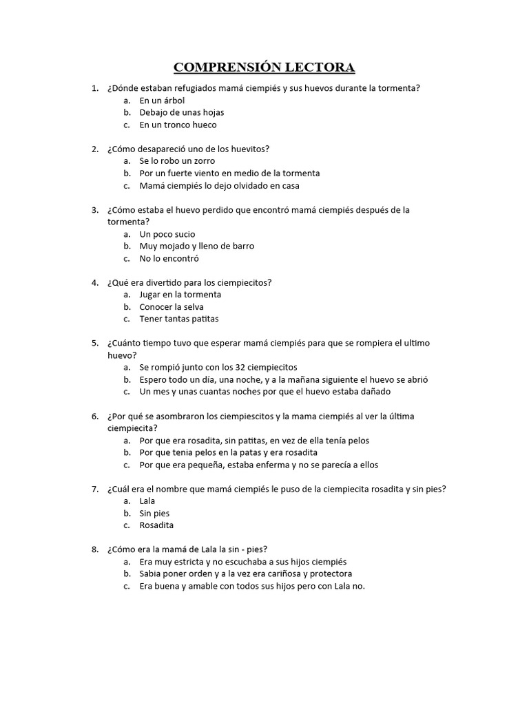 Comprención Lect. Lala La Sin - Pies | PDF | Montañas