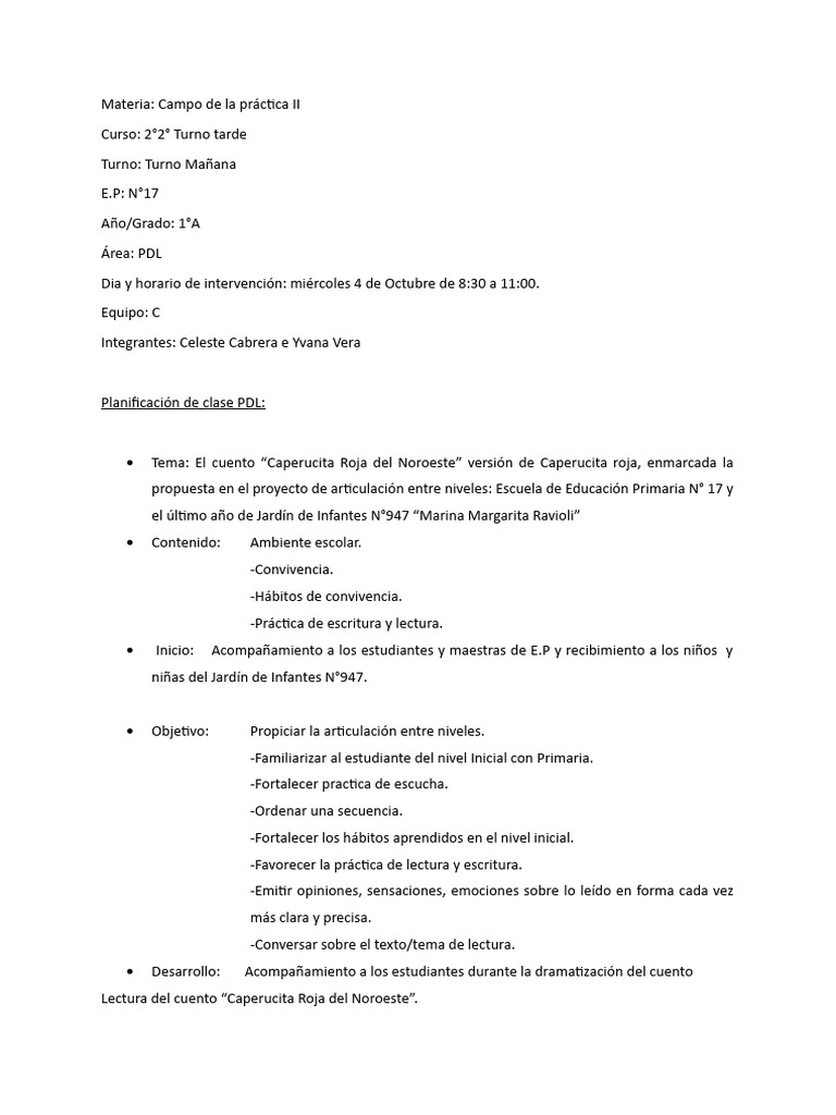Planificacion 1°B EP17 Turno Mañana | PDF | Educación de la primera infancia