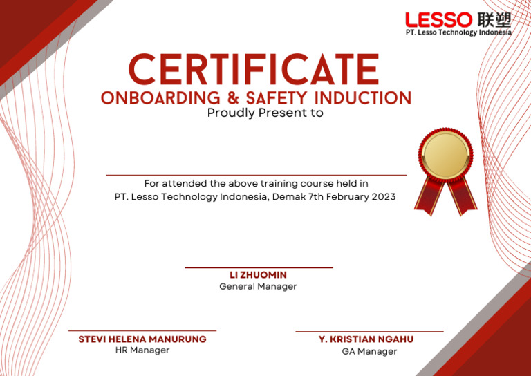 Certificate: Onboarding & Safety Induction | PDF