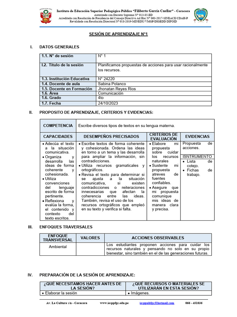 SESIÓN DE APRENDIZAJE Comunicacion. | PDF | Evaluación | Aprendizaje
