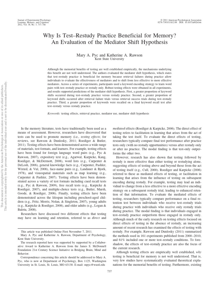 Pyc and Rawson - 2012 - Why Is Test-Restudy Practice Beneficial For ...