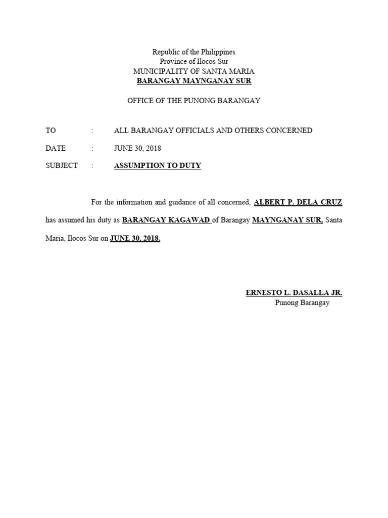 Assumption To Duty | PDF