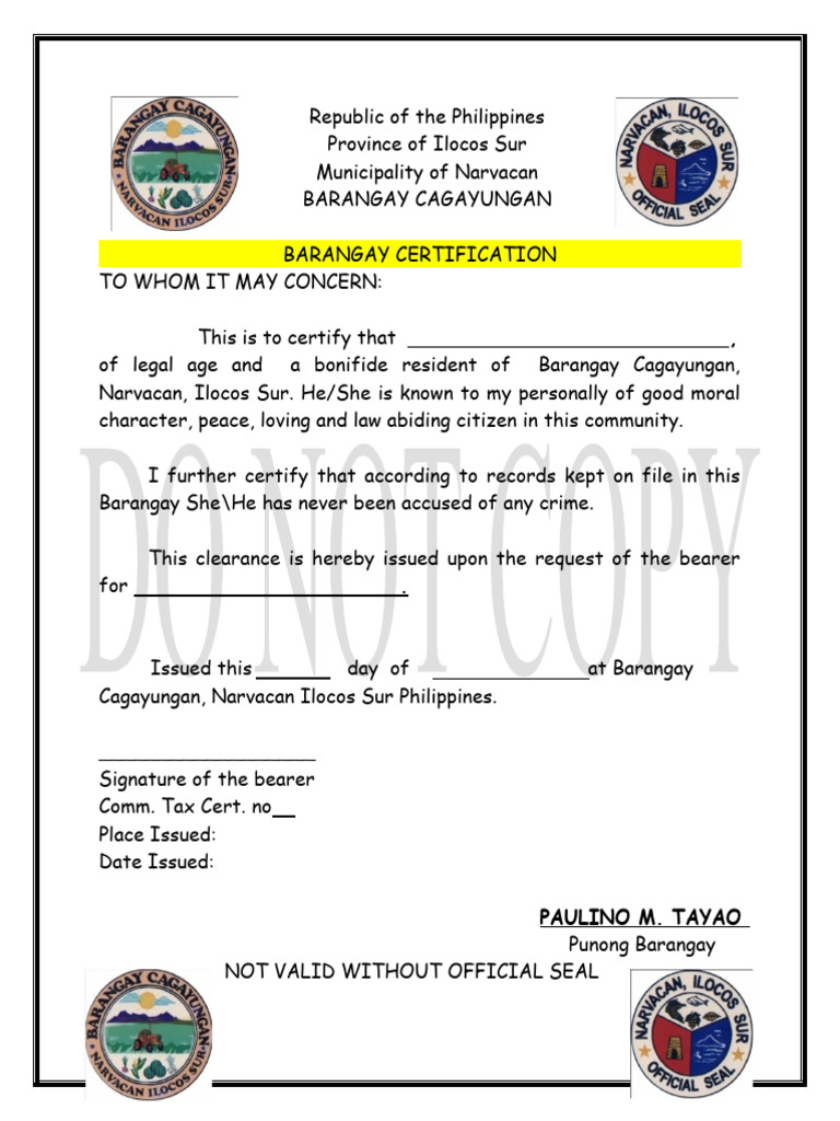 Barangay Clearance Blank Files | PDF
